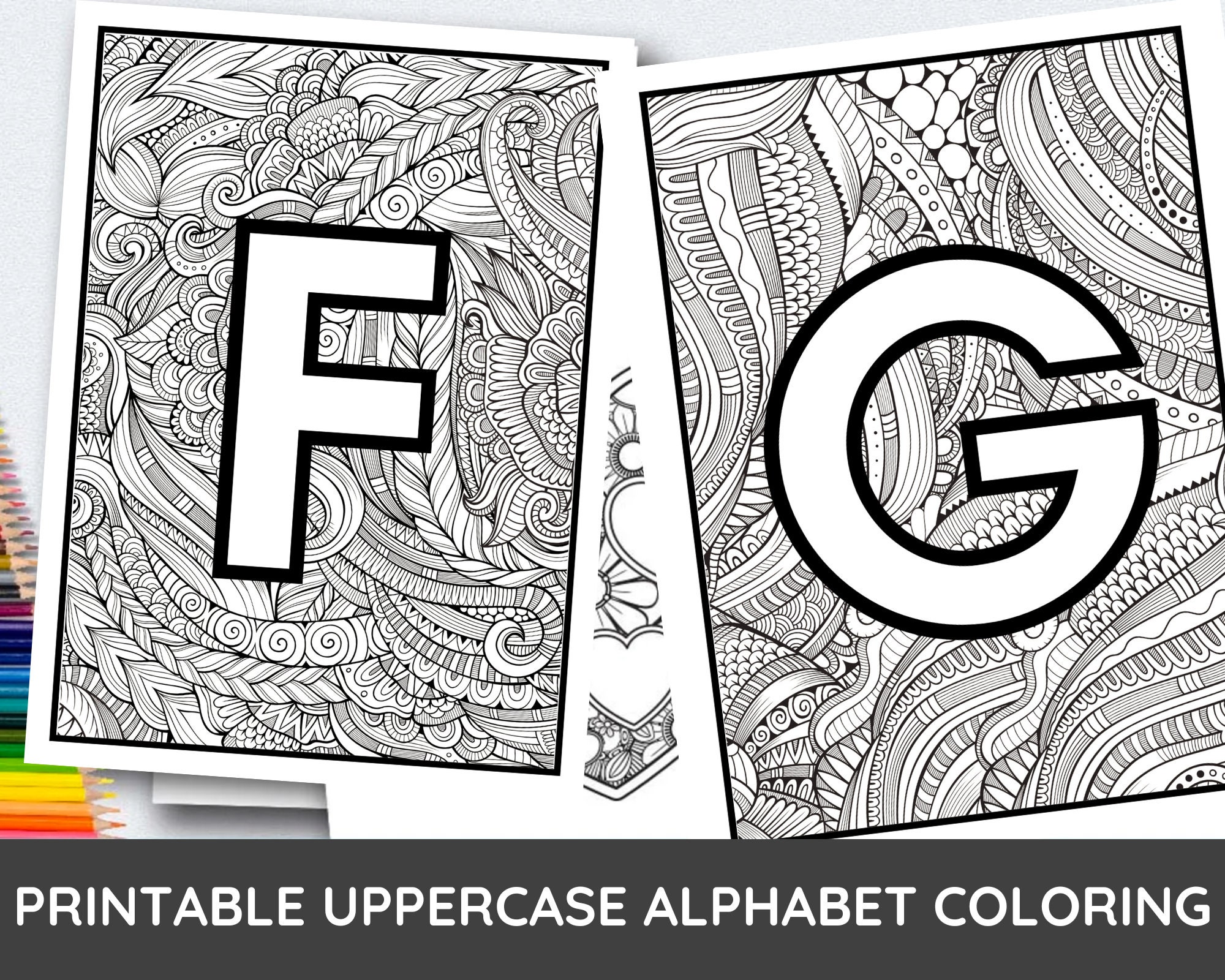 Uppercase Alphabet Mindful Coloring Pages, Coloring Book for Relaxation ...