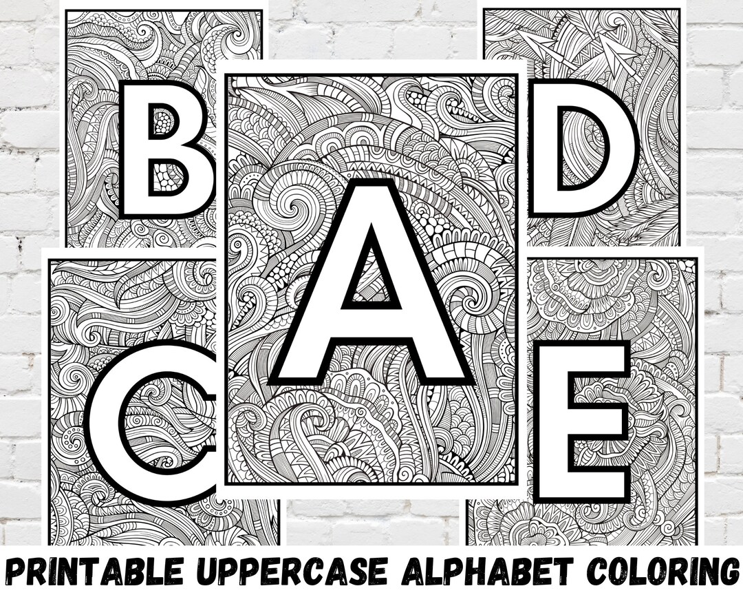 Uppercase Alphabet Mindful Coloring Pages, Coloring Book for Relaxation ...