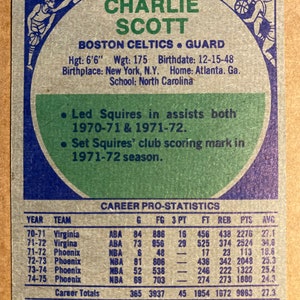1975 Topps Chewing Gum Celtics Charlie Scott - Etsy