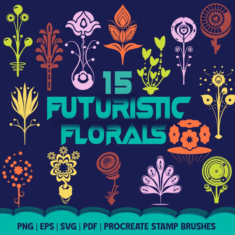 Futuristic Floral Shapes SVG PNG Procreate Stamp Brushes Eps - Etsy