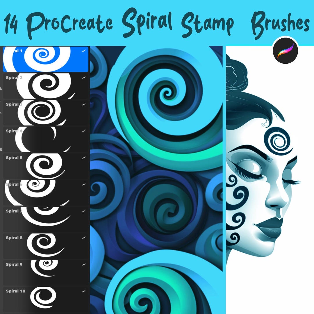 14 Spiral Procreate Stamp Brushes Spirals Swirls - Etsy