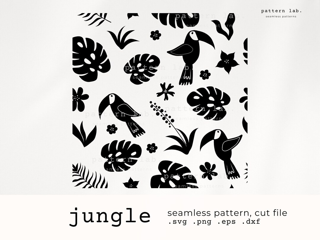 Jungle Cut File for Cricut, Silhouette Seamless Pattern Svg Dxf Png Eps ...