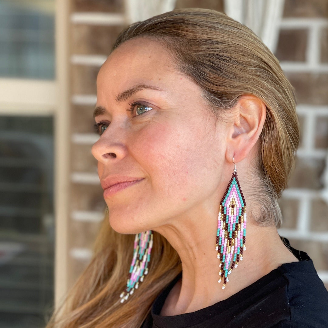 Embera Artisan Beaded Fringe Earrings | Boho Chic Statement Jewelry - Etsy