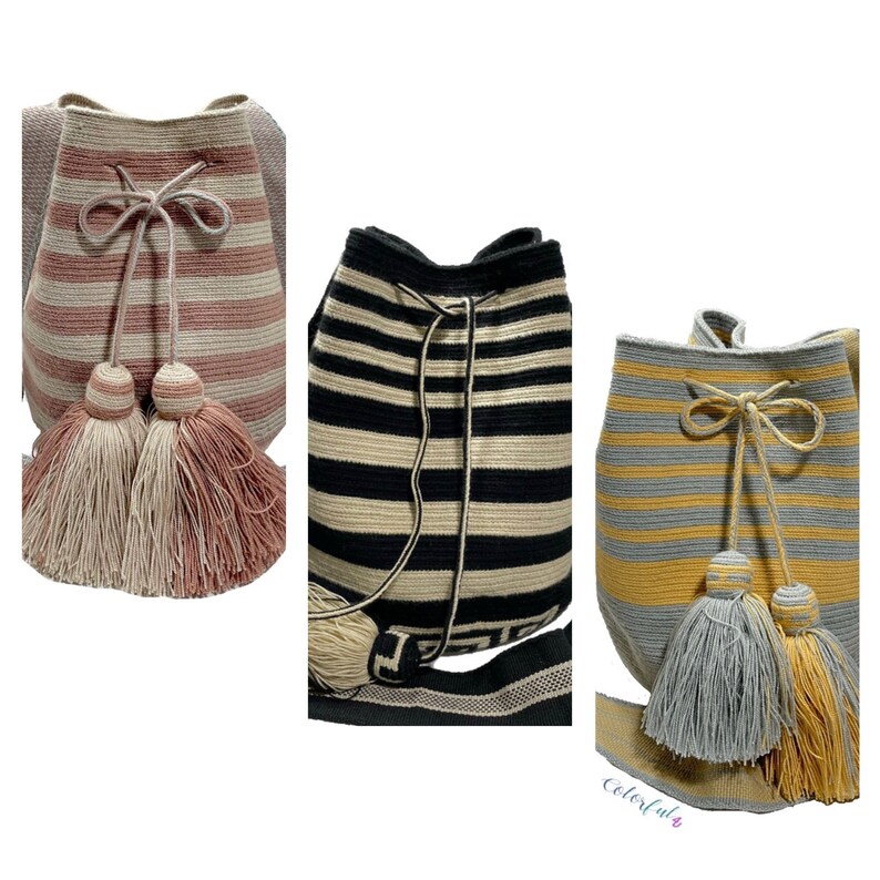 Boho Sands Striped Crochet Bags | Neutral Tones - Etsy