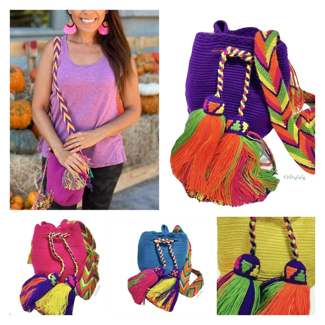 Neon Crochet Bags | Mini /small Solid Neon Colors - Etsy