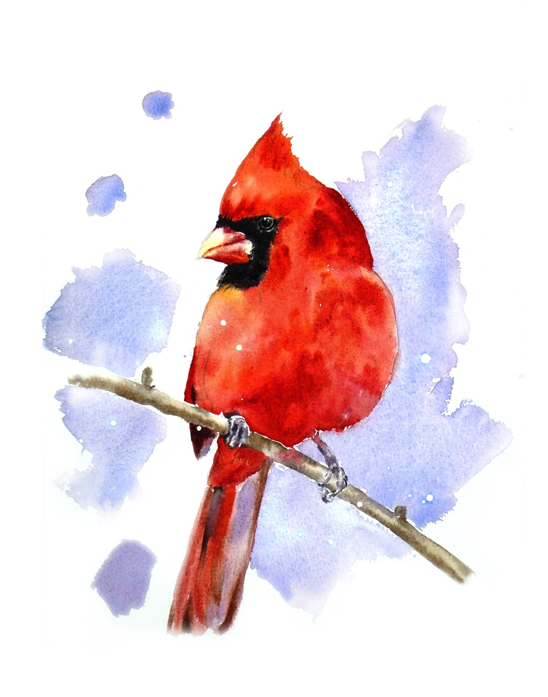 Cardinal Bird Painting, Watercolor Print, Home Decor, Winter Decoration ...