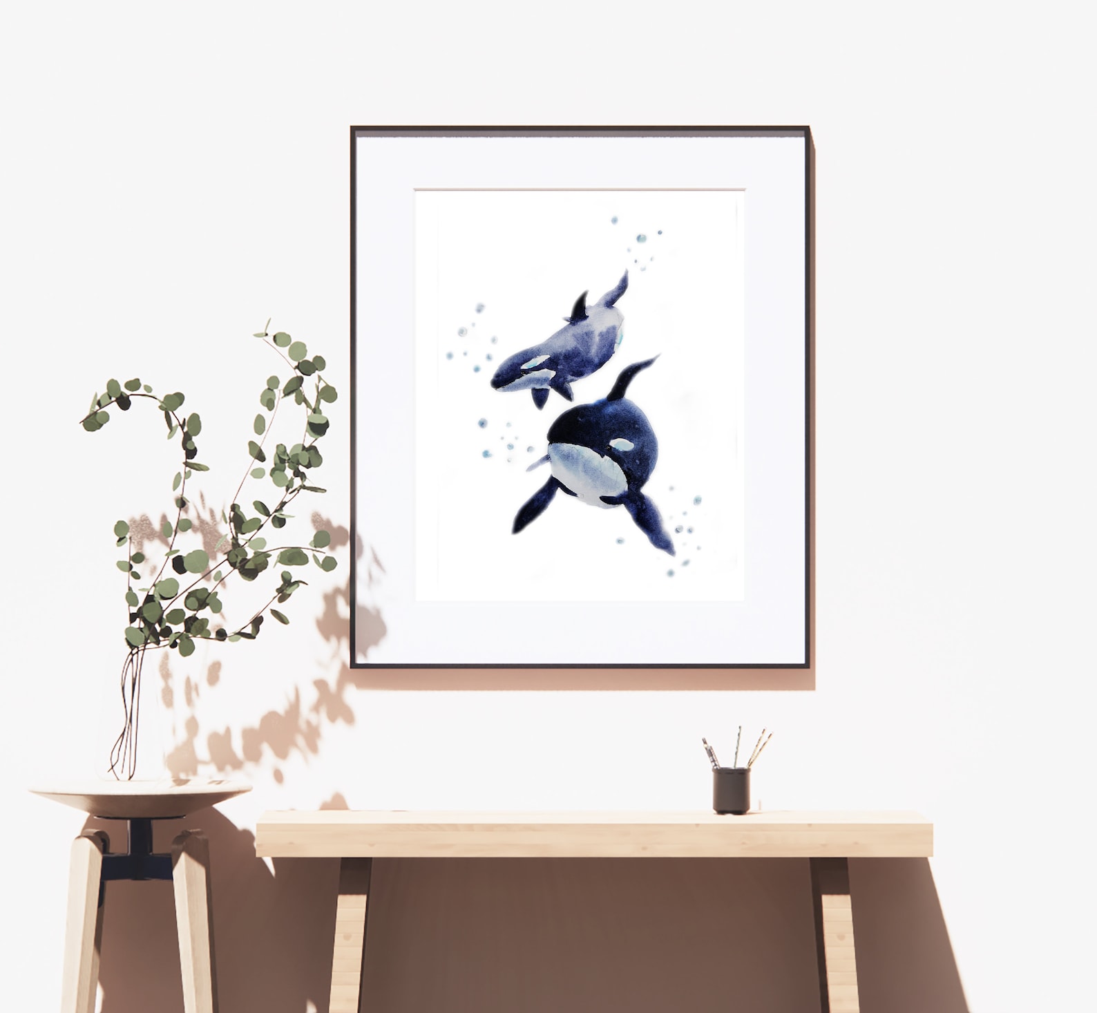 Killer Whale Couple, Watercolor Painting, Watercolor Art, Beach ...