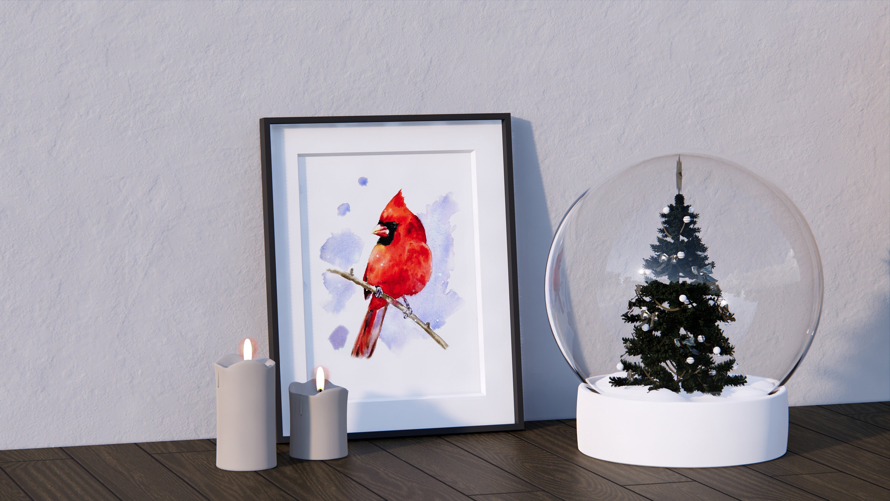 Cardinal Bird Painting, Watercolor Print, Home Decor, Winter Decoration ...