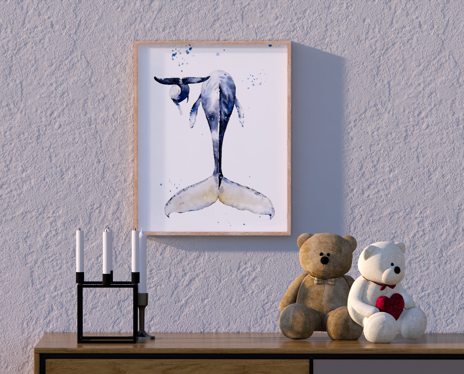 Buckelwal Mutter und Baby, Aquarell Malerei, Wal Druck, Wal und Boot ...