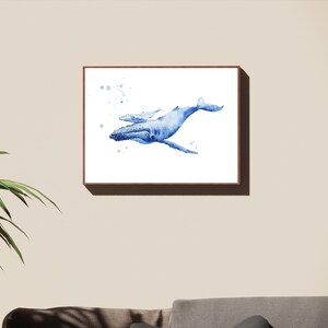 Humpback Whale Mother and Baby, Watercolor Painting, Whale Print, Whale ...