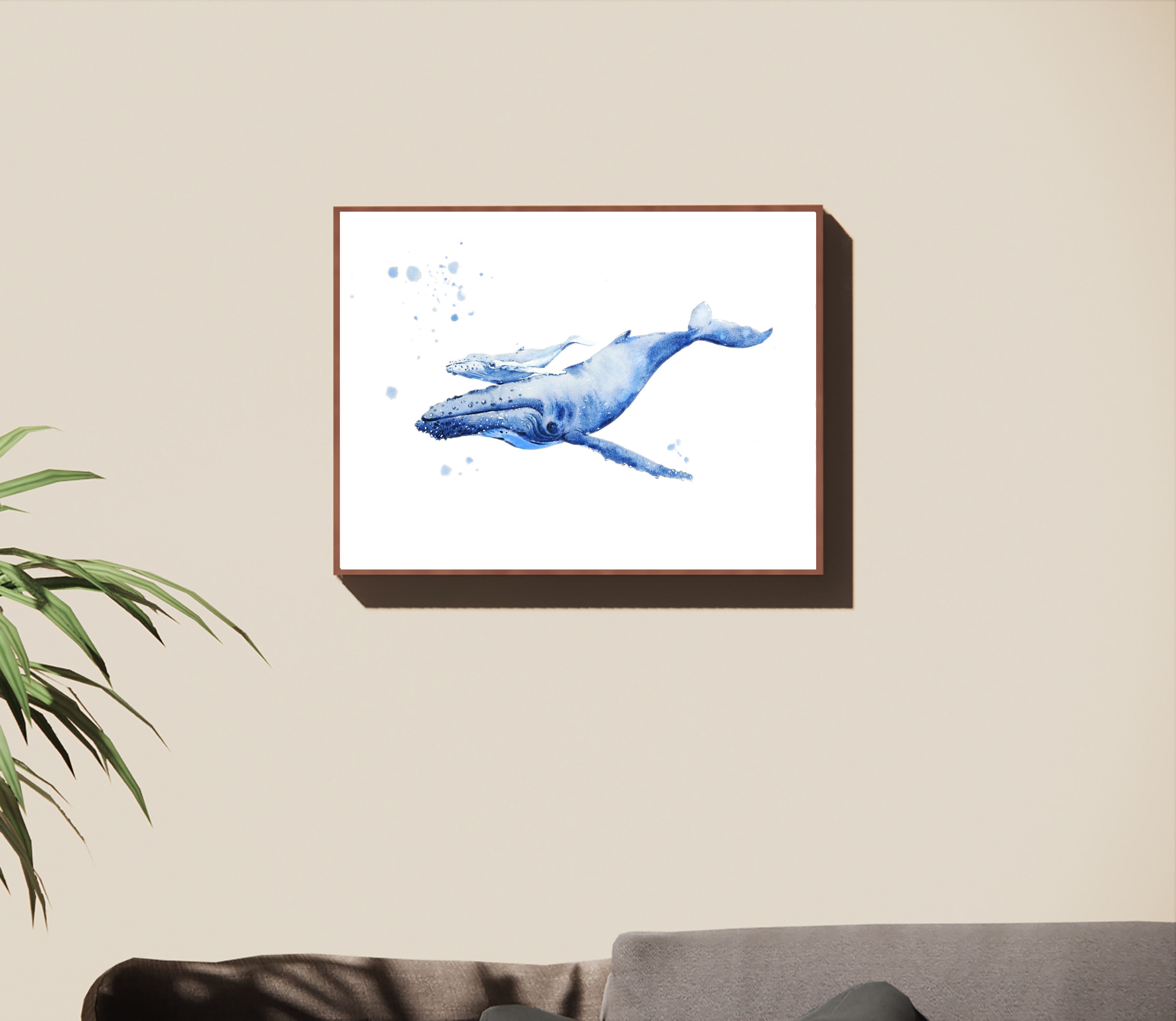 Humpback Whale Mother and Baby, Watercolor Painting, Whale Print, Whale ...