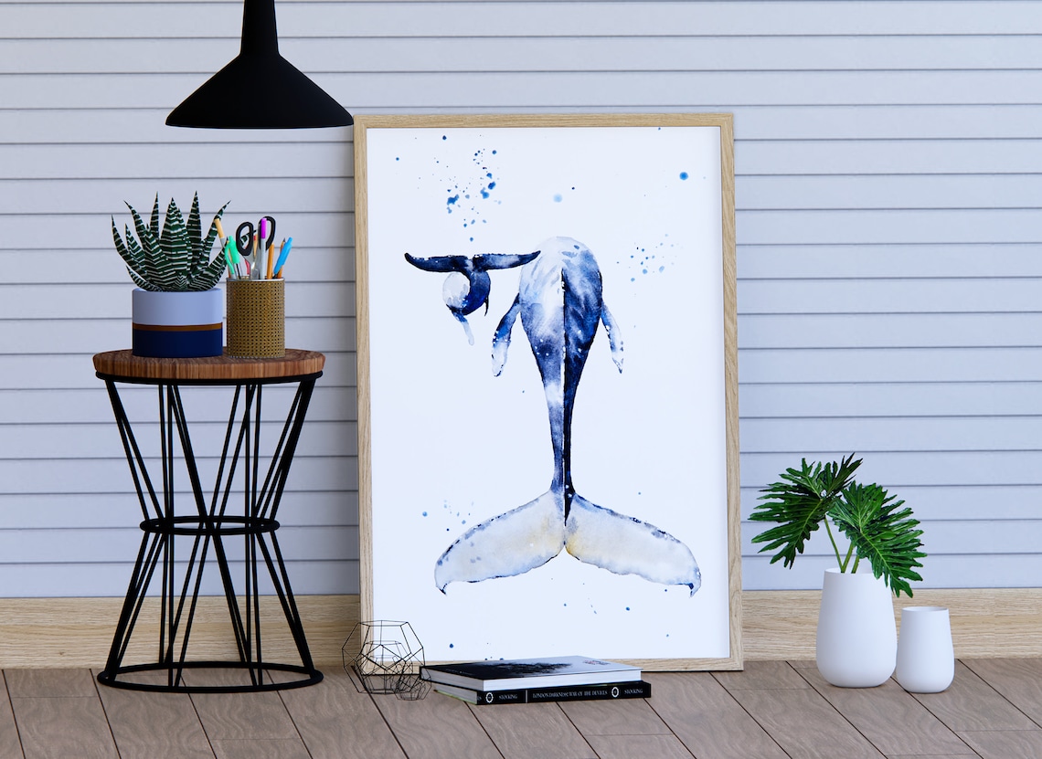 Humpback Whale Mother and Baby Watercolor Painting Whale - Etsy
