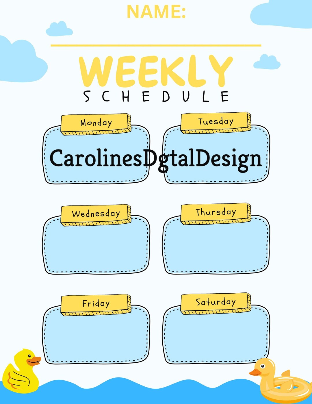 Cute Digital Weekly Schedule - Etsy
