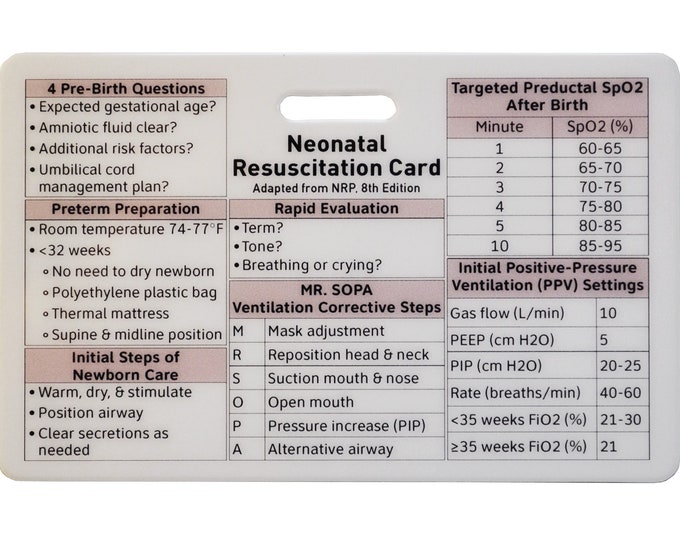 Neonatal Resuscitation Card - NRP - RN - Nicu Nurse - NNP - Quick Badge Resource - Etsy