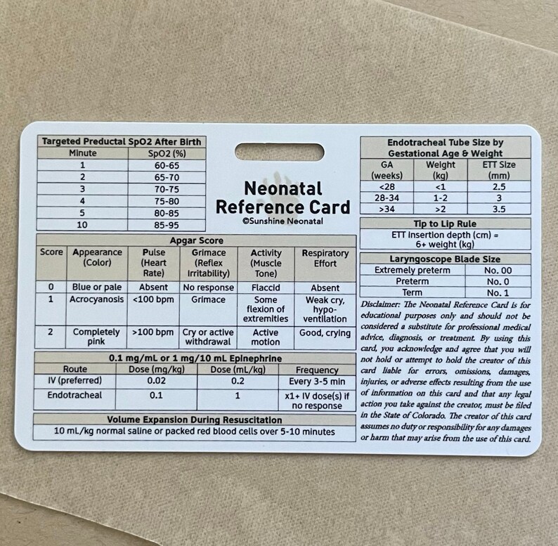 Neonatal Reference Card - NRP - Apgars - NICU Nurse - NNP - Quick Badge ...