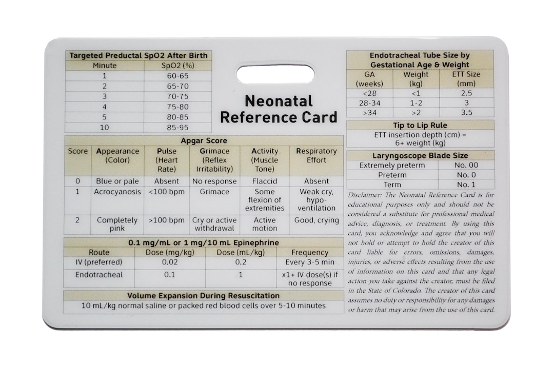 Neonatal Reference Card - NRP - Apgars - NICU Nurse - NNP - Quick Badge ...