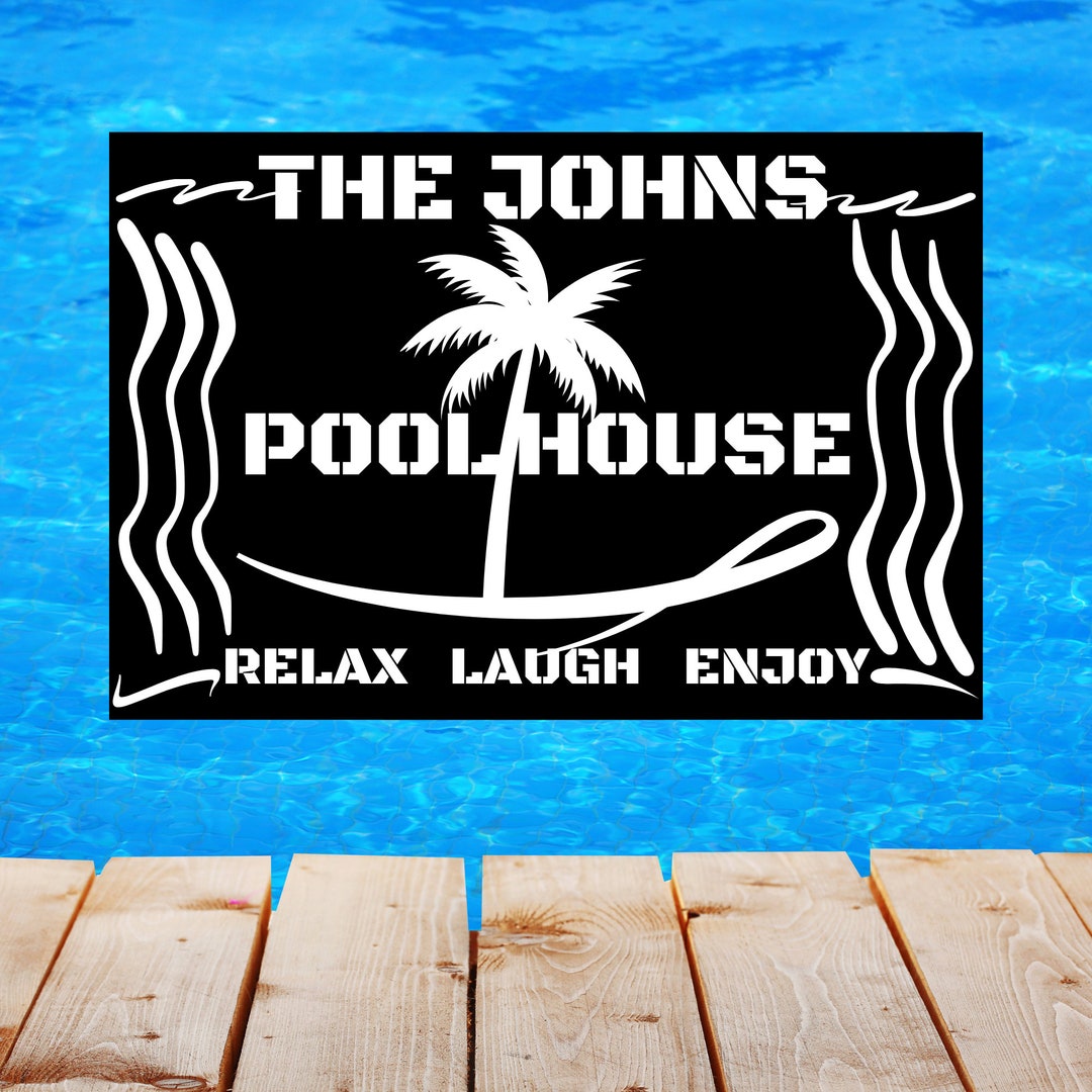 Personalized Family Poolside Sign, Swimming Pool Metal Sign, Tiki Bar ...