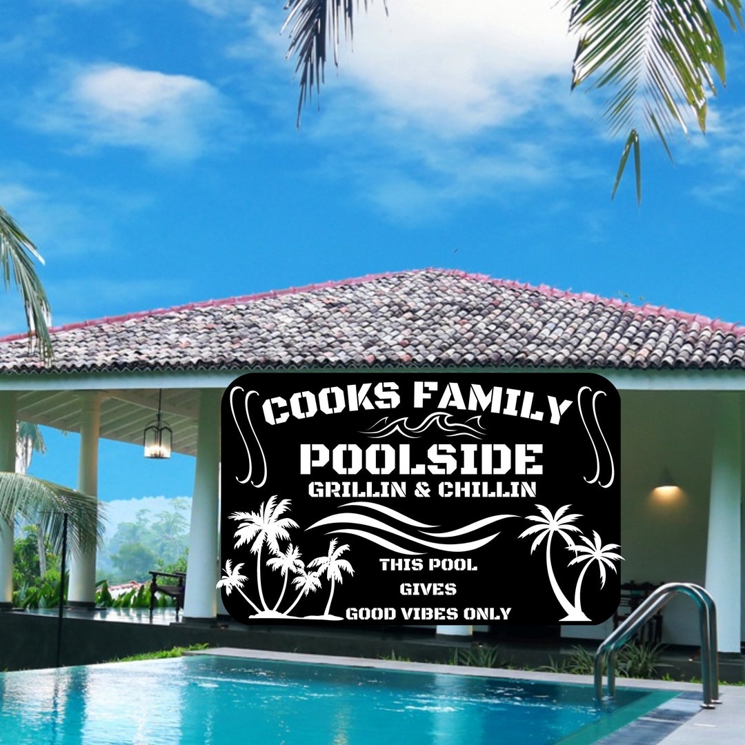 Personalized Family Poolside Sign, Swimming Pool Metal Sign, Tiki Bar ...