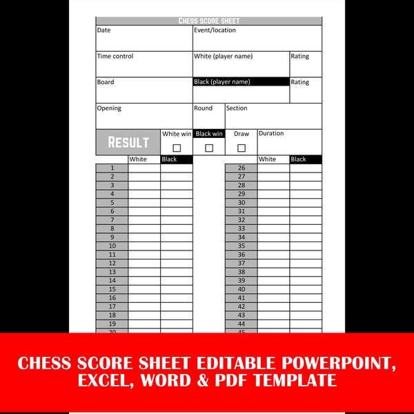 Chess Score Sheet Template - Etsy
