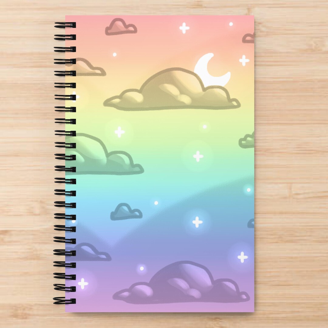 Cute Rainbow Notebook, Cartoon Cute Night Time Notebook, Planner ...