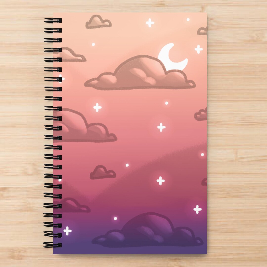 Cute Sunset Notebook, Cartoon Cute Night Time Notebook, Planner ...