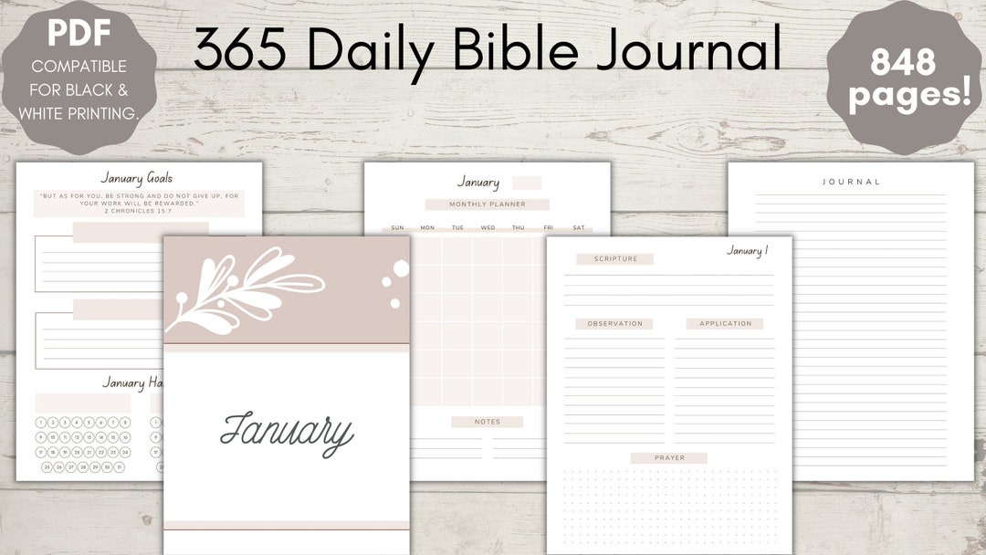Daily Bible Journal - Printable PDF | Includes Monthly Calendar, Goal ...