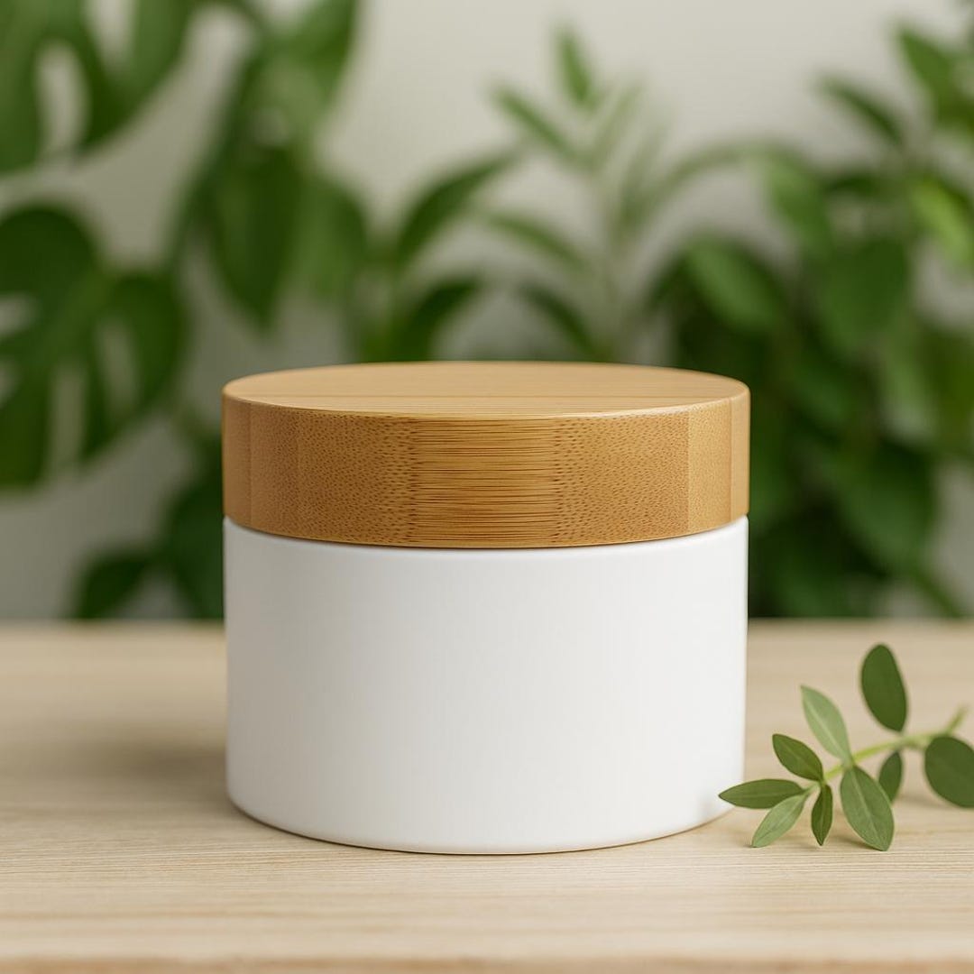 White 50g Double-walled Cosmetic Jars With Bamboo Lid + Inner Liner ...