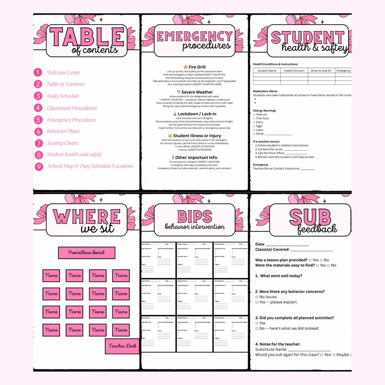 Editable Substitute Binder for Teachers | Printable Sub Plans Folder ...