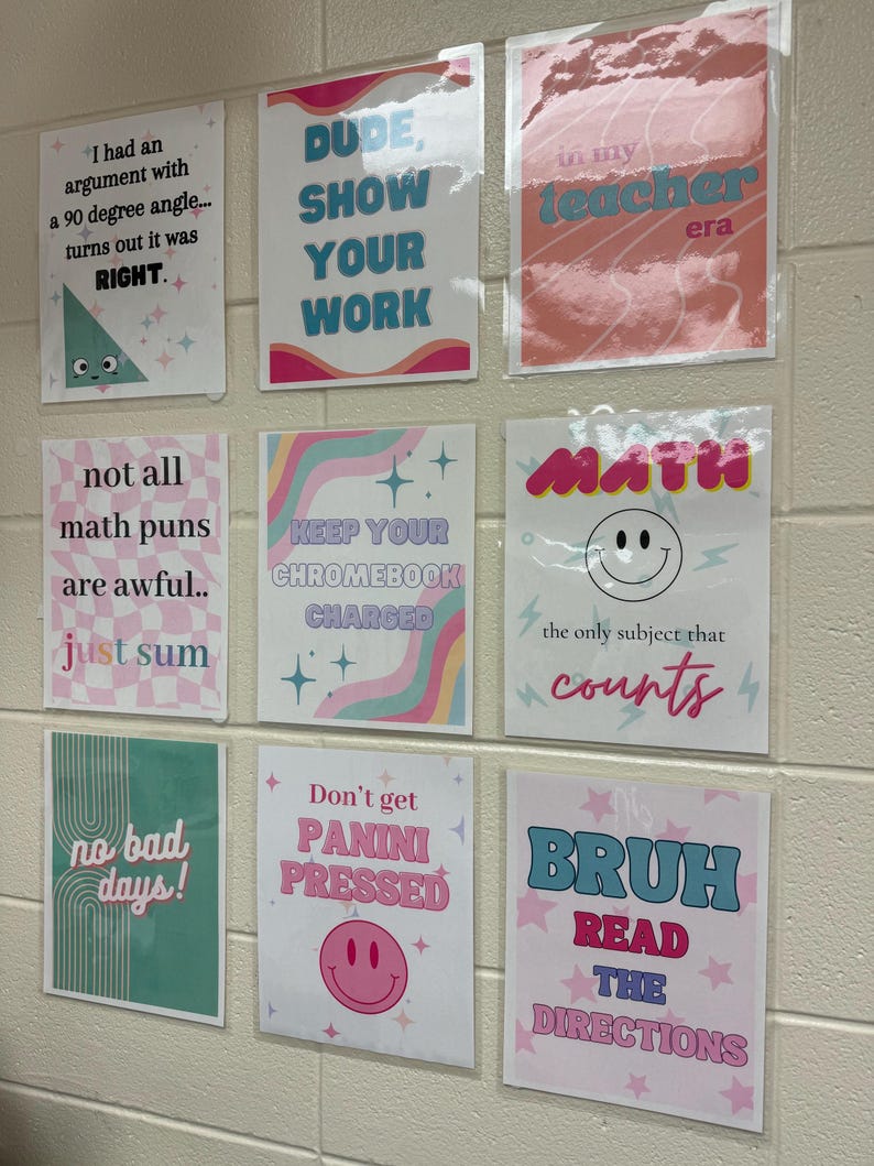 Fun and Colorful Middle/highschool Math Posters for Classroom ...