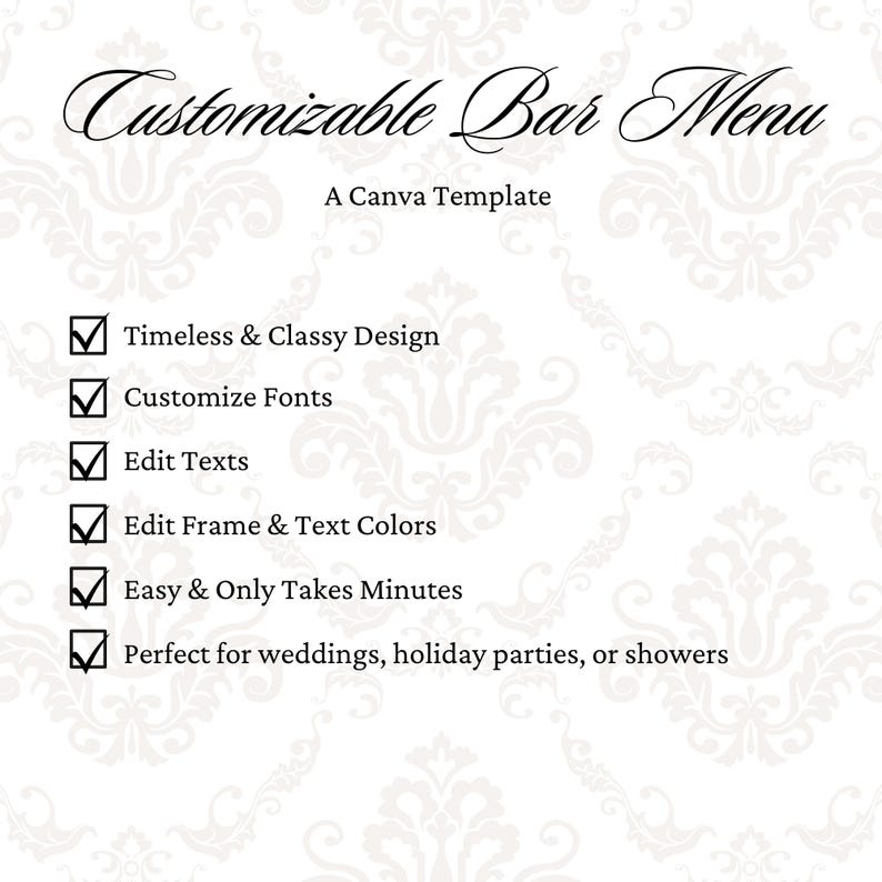 Bar Menu Template| Timeless Design| Customizable Canva Template ...