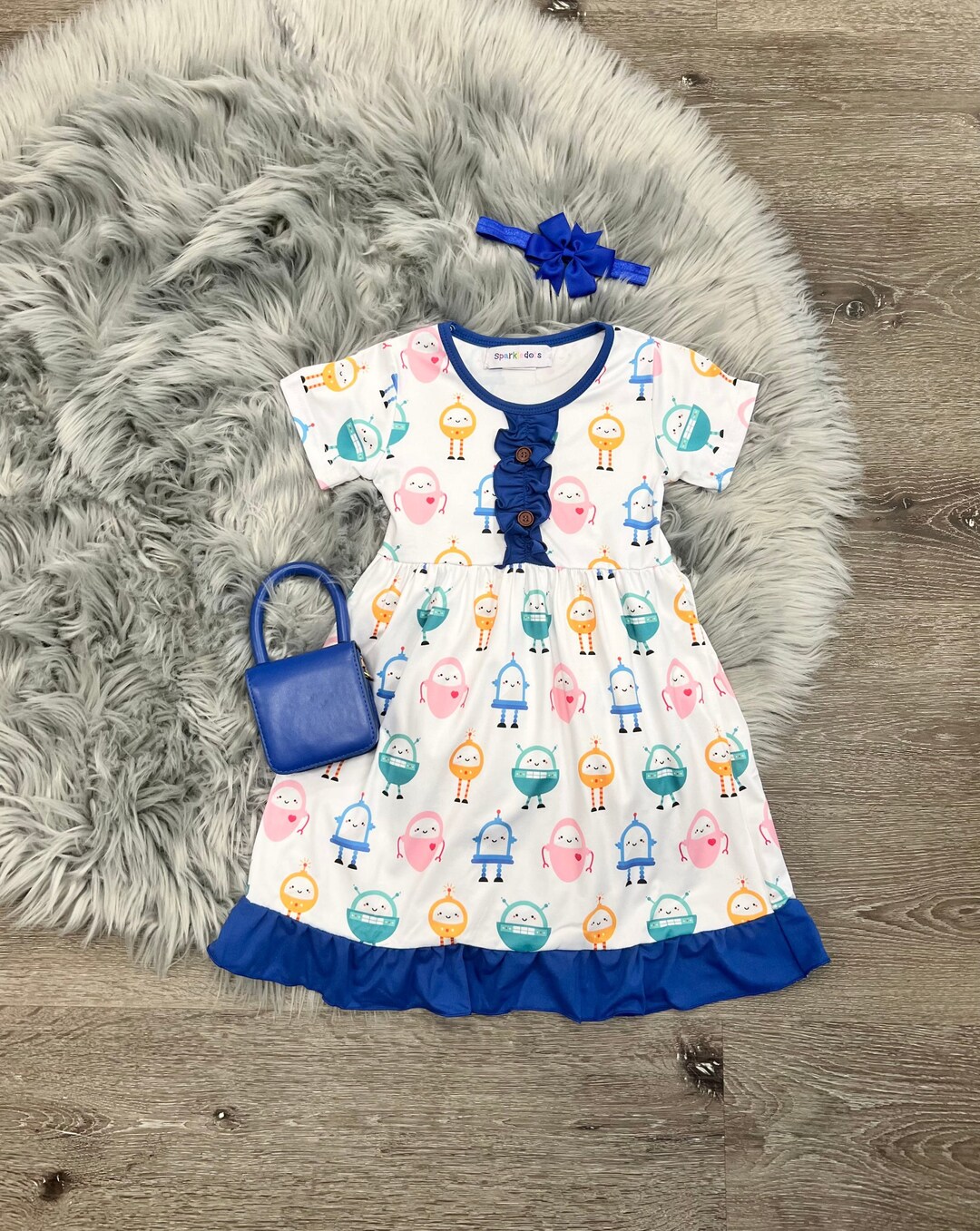 Multicolored Robots Dress. Robot. Robot Dress. 12-18month 2T 3T 4T 5/6 ...