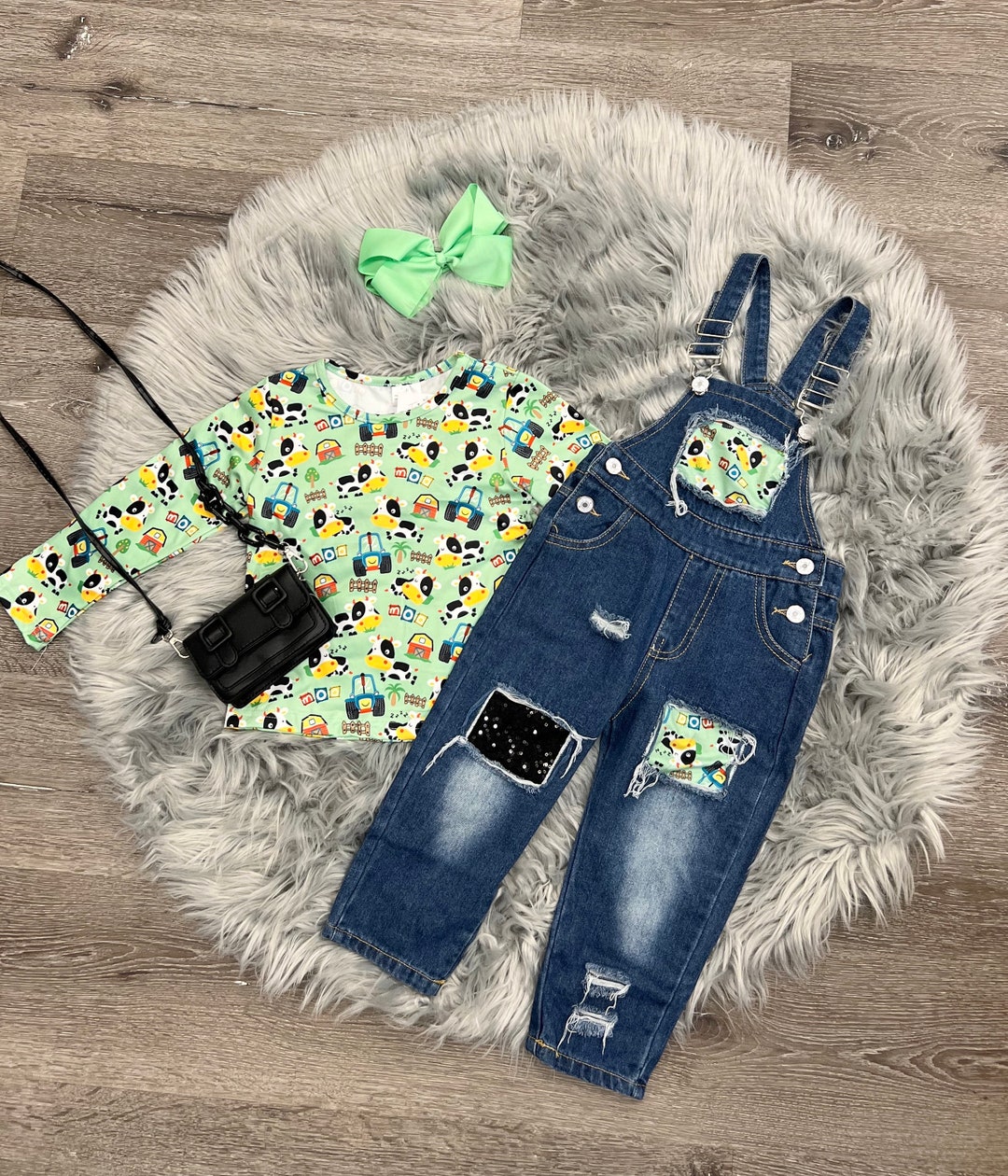 Farm Overall Set. Distressed Sequin Farm Patches. 2T 4T 5/6 - Etsy