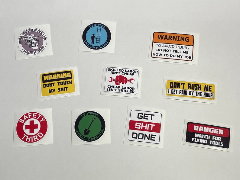 Funny Construction Sticker Pack | for Toolbox, Hardhat, Lunchbox (10 ...