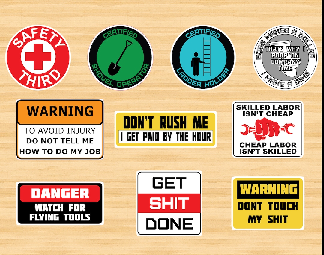 Funny Construction Sticker Pack | for Toolbox, Hardhat, Lunchbox (10 ...