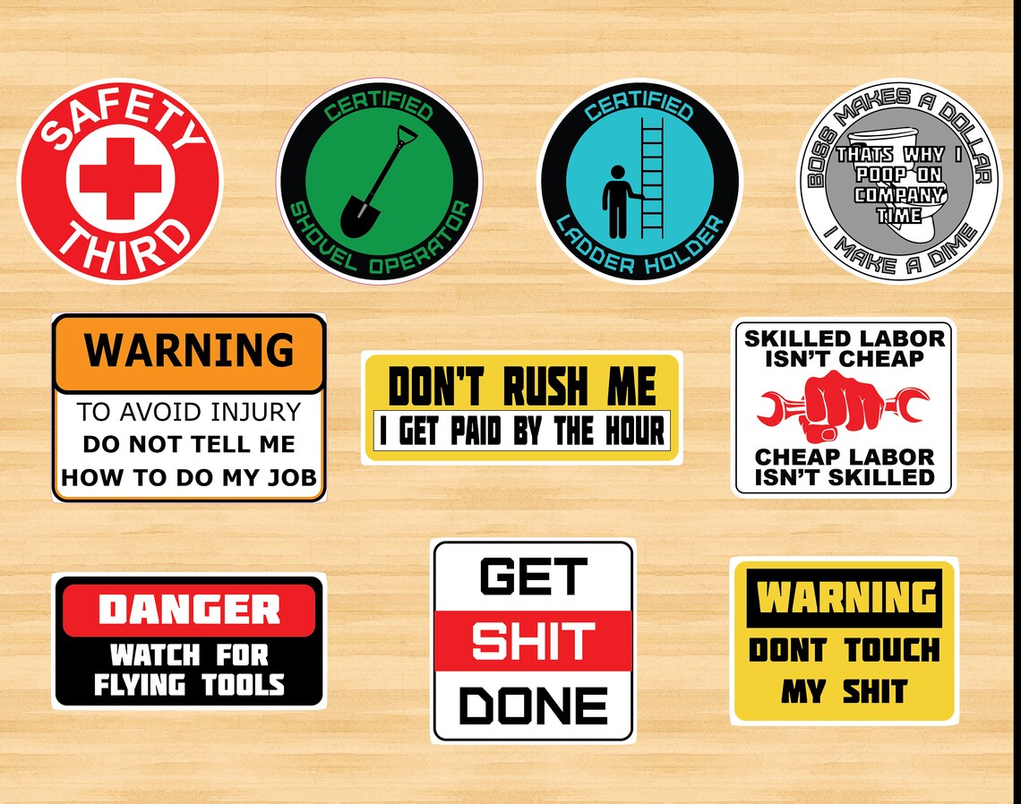 Funny Construction Sticker Pack | for Toolbox, Hardhat, Lunchbox (10 ...