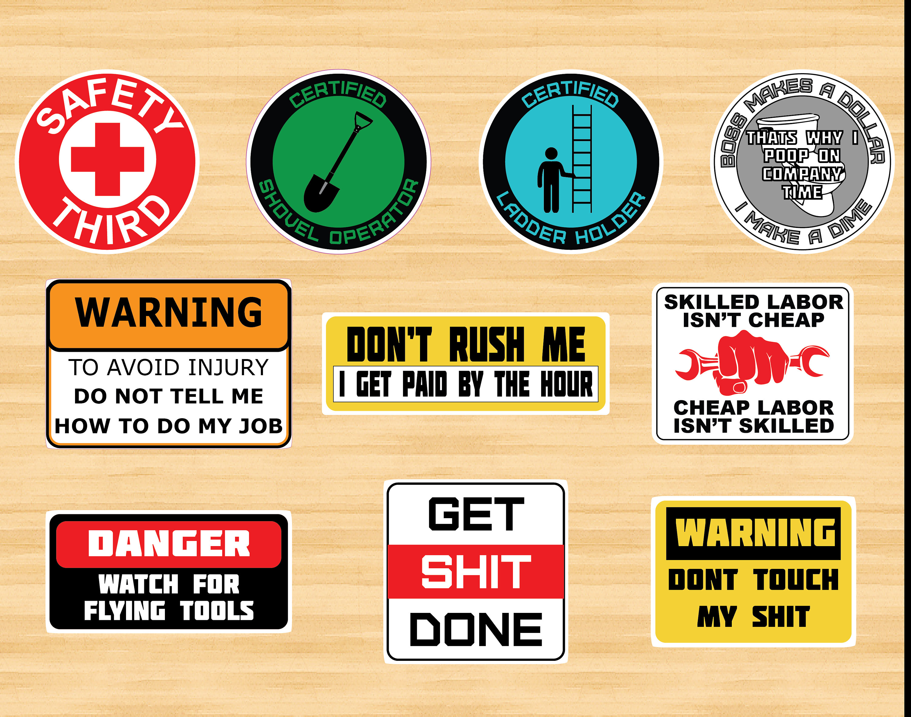 Funny Construction Sticker Pack | for Toolbox, Hardhat, Lunchbox (10 ...
