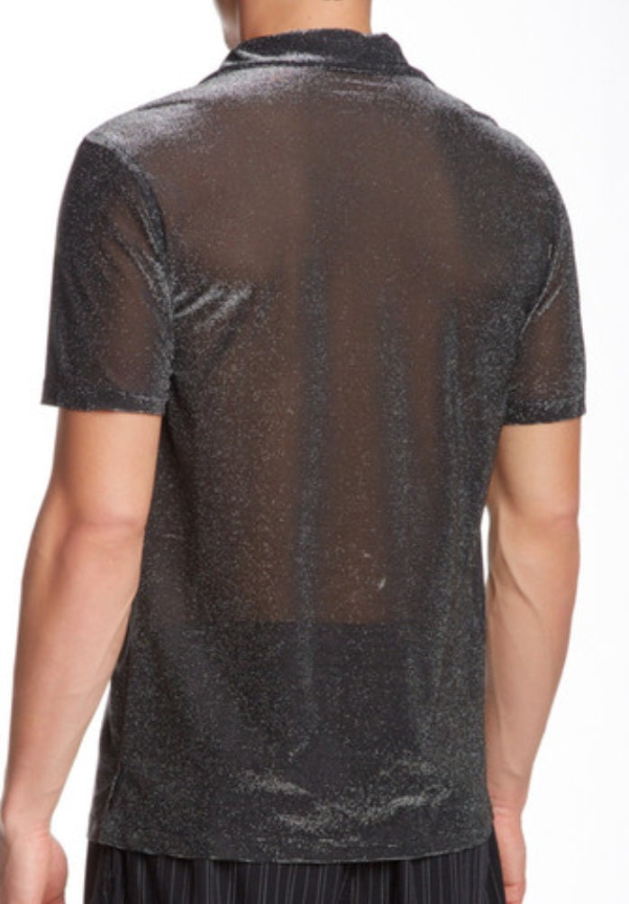 INTIMO Men's Glittering Party Semi-see-through Camp Button up Short ...