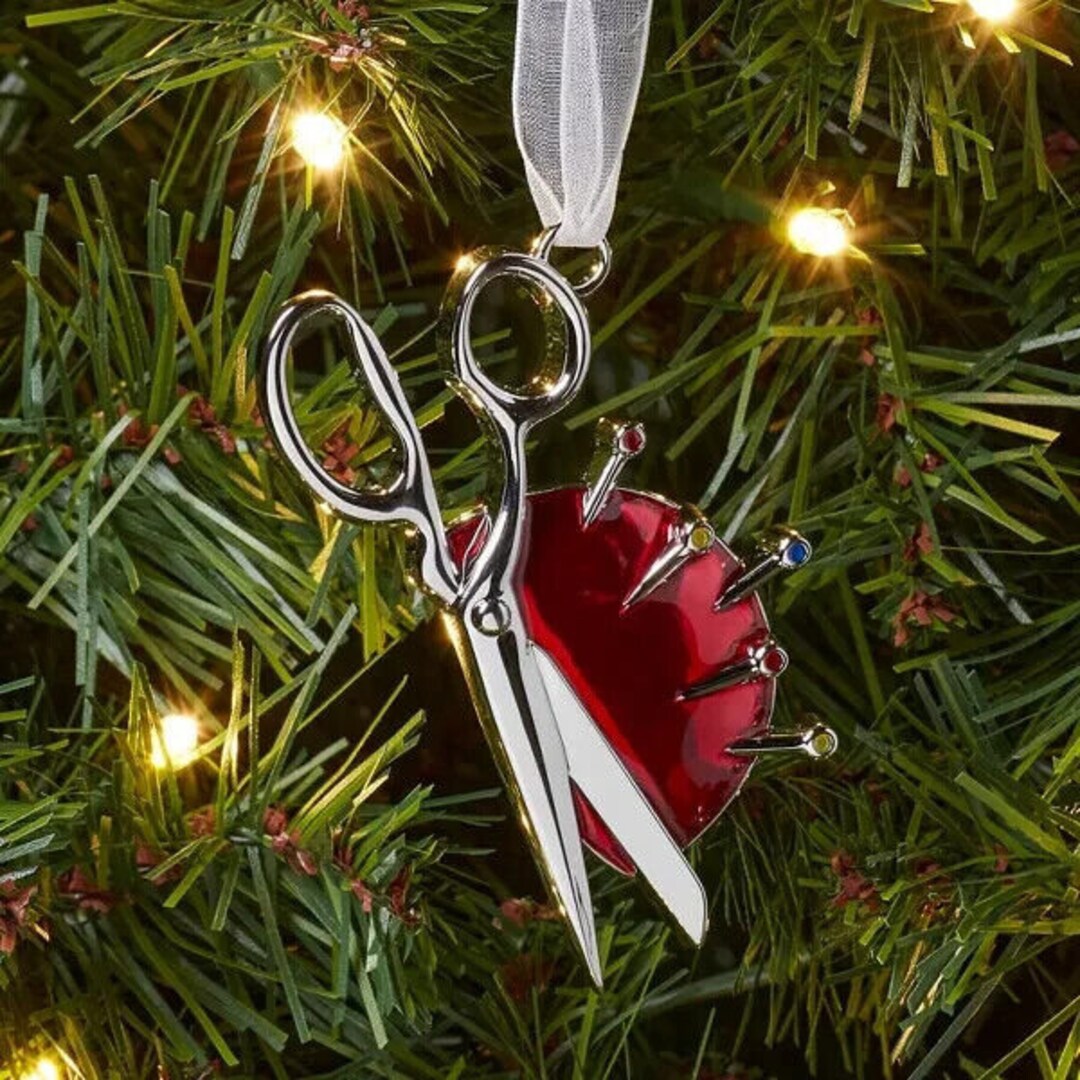 Uniquemetal Scissors and Pin Cushion Christmas Tree Ornament ...