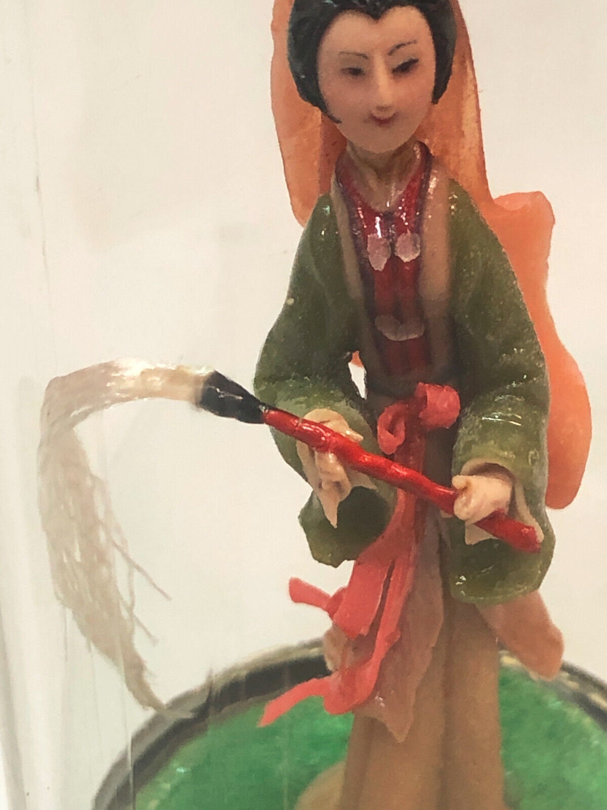 Vintage Oriental Miniature Geisha Girl Figurine Under Glass Dome and ...