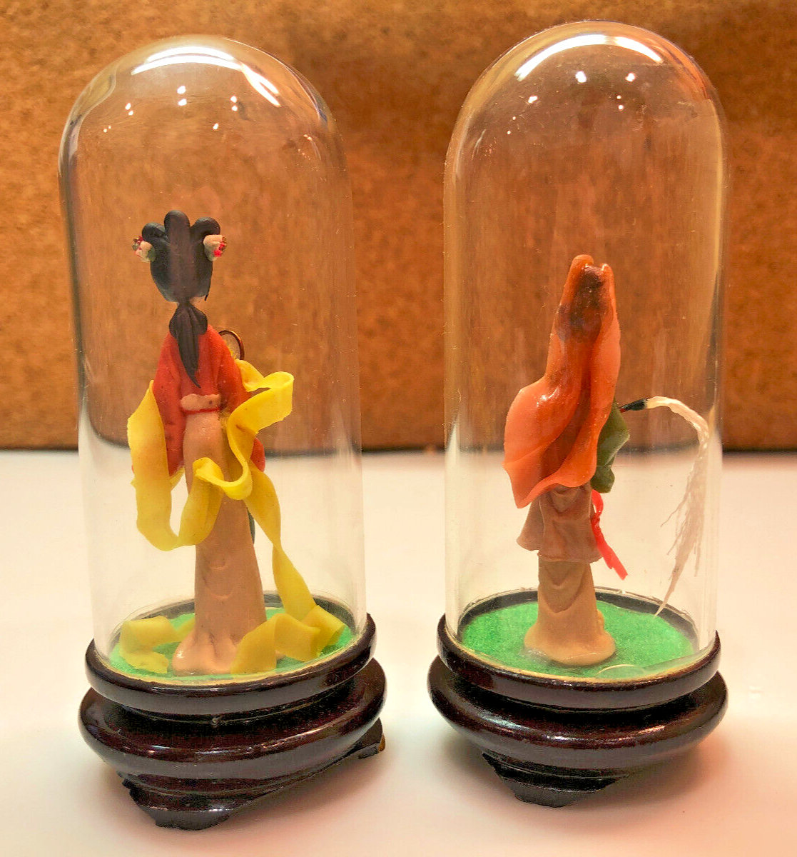 Vintage Oriental Miniature Geisha Girl Figurine Under Glass Dome and ...