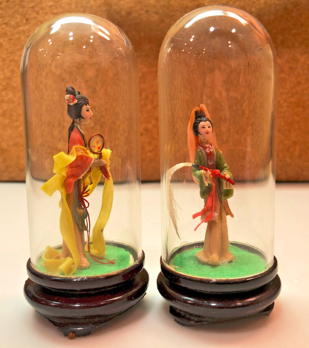 Vintage Oriental Miniature Geisha Girl Figurine Under Glass Dome and ...