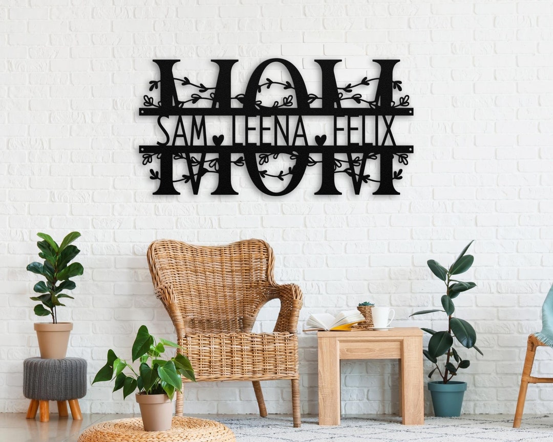 Custom Mom Sign With Kids Names, Personalized Metal Wall Art, Mothers ...