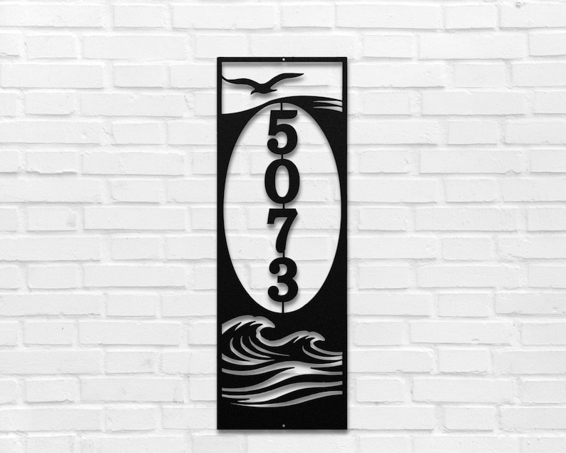 Vertical Metal House Numbers, Coastal Ocean Wave Address Sign, Modern ...