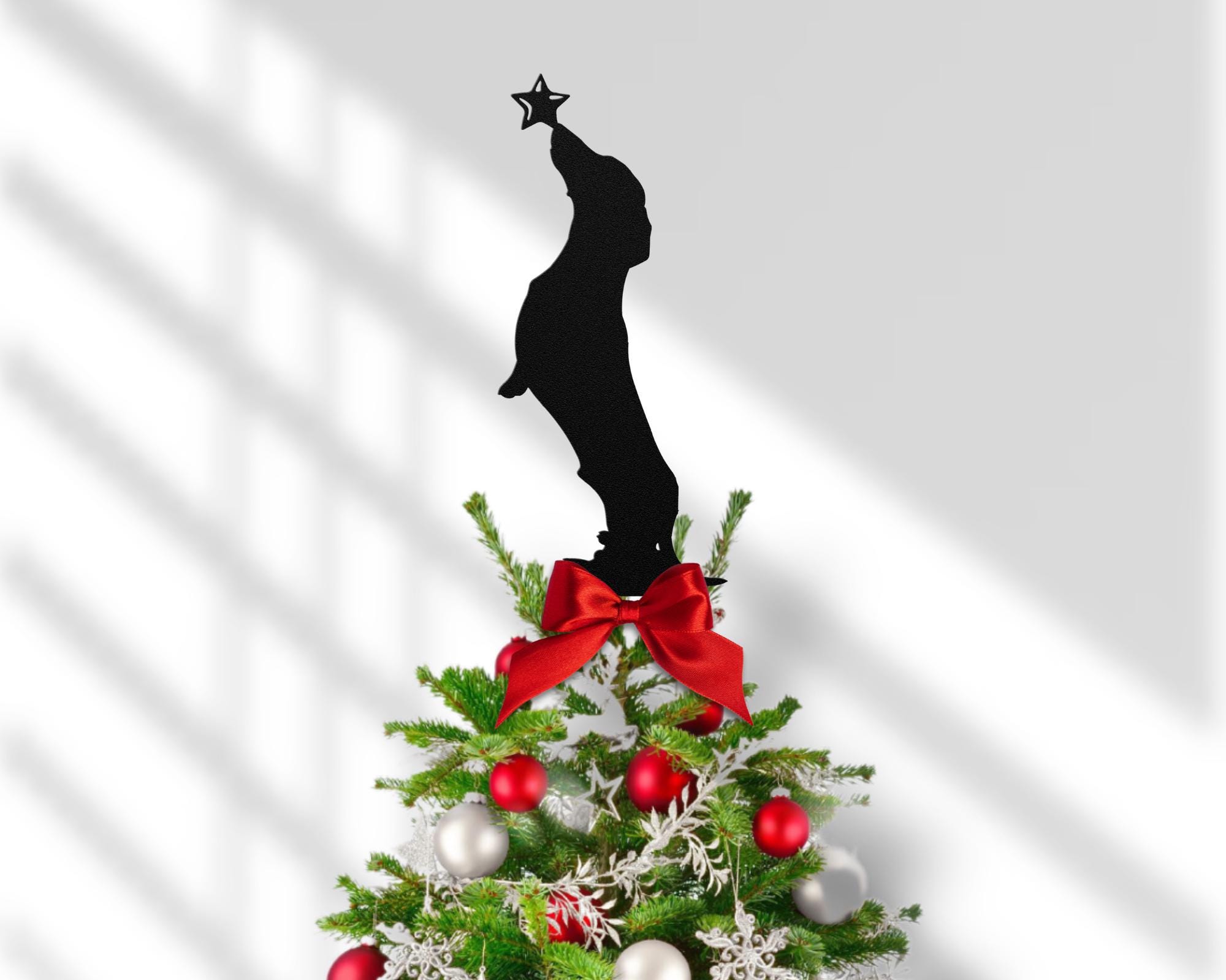 Dachshund Christmas Tree Topper, Metal Weiner Dog Ornament, Festive ...