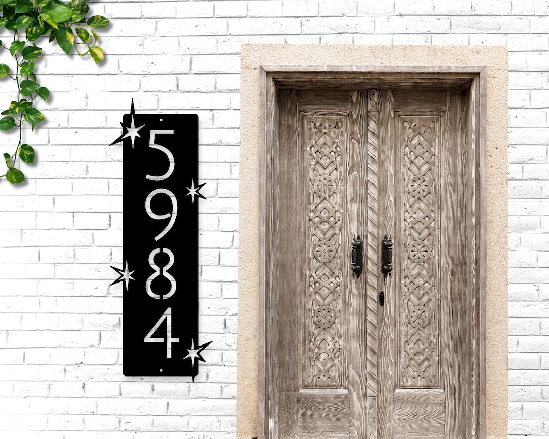 Mid Century Modern Address Sign, Vertical Metal House Numbers, Retro ...
