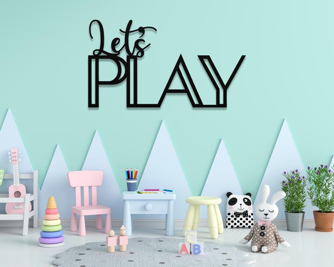 Let's Play Metal Sign - Fun Wall Lettering for Kids Room -playroom ...