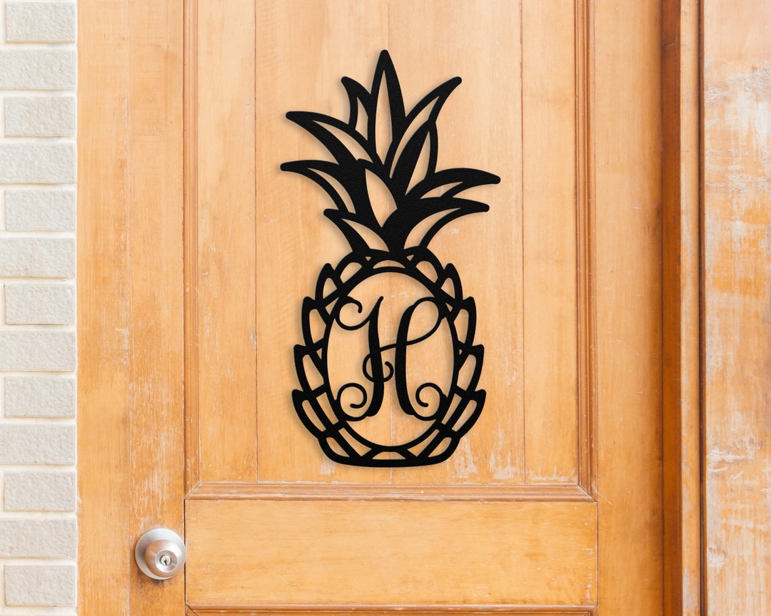 Pineapple Monogram Metal Sign, Farmhouse Monogram Door Hanger, Foront ...