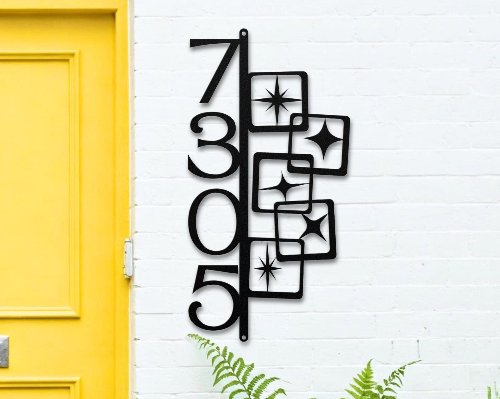 Geometric Starburst Address Sign: MCM Vertical House Numbers, Retro ...