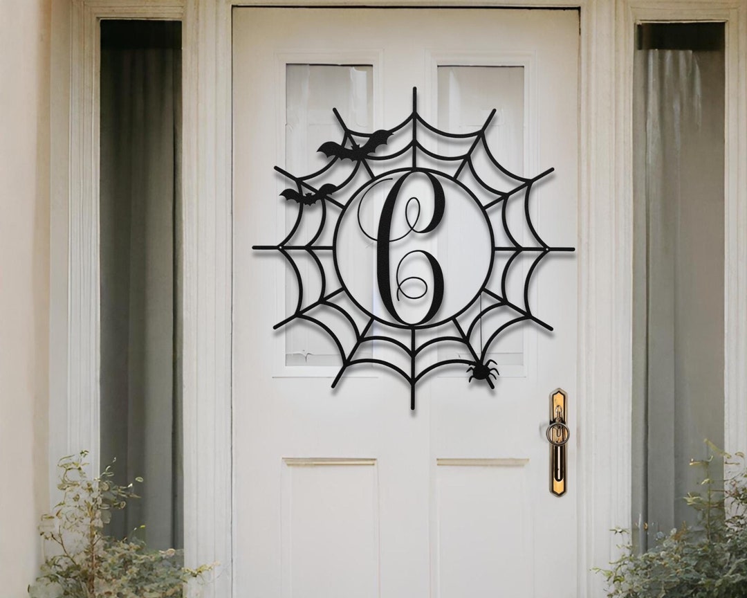Halloween Metal Monogram Door Hanger, Spider Web Sign, Outdoor Witchy ...