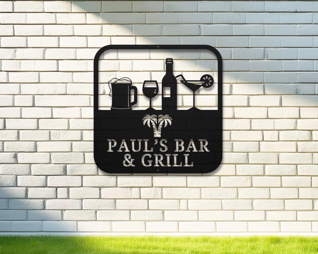 Custom Bar Metal Sign: Man Cave, Outdoor Grill Decor, Backyard Kitchen ...